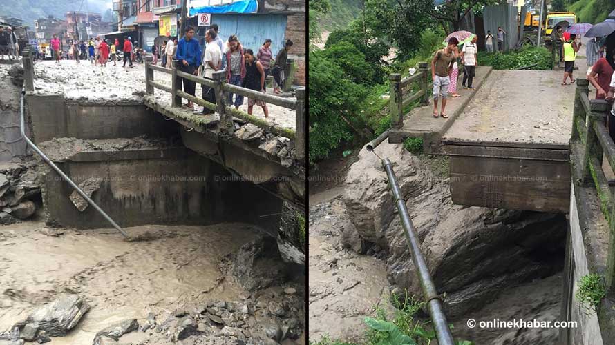 सिन्धुपाल्चोकको बाह्रबीसे र भोटेकोशी जोड्ने पुल बग्यो – Online Khabar